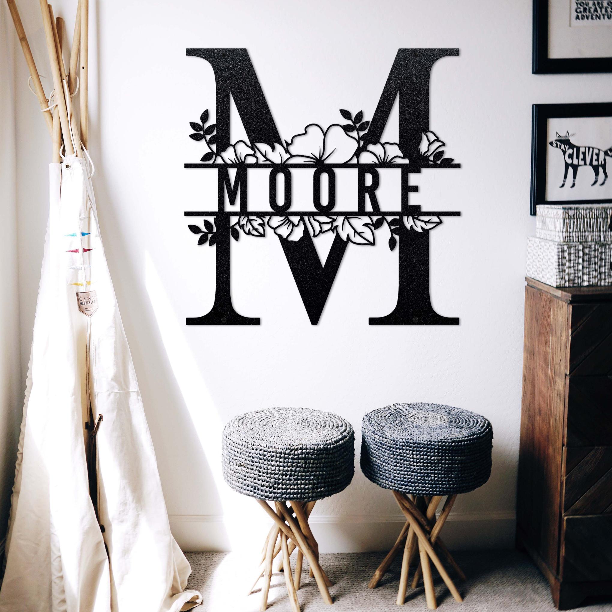 Flower Initial Monogram | Personalized Metal Wall Art – Story In Steel